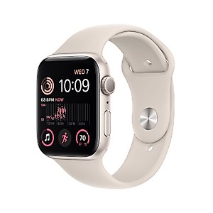 Apple Watch SE (2nd Gen) [GPS 44mm] Smart watch w/Starlight Aluminum Case & Starlight Sport Band - S/M. Fitness & Sleep Tracker, Crash Detection, Heart Rate Monitor, Retina Display, Water Resistant
