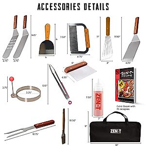 Zen-T - 17 Piece Grill Griddle Tool Kit - Griddle Accessories for Blackstone - Professional Grade Stainless Steel BBQ Tools - Perfect Grilling Utensils for All Your Grilling Needs + Bonus Recipe Ebook