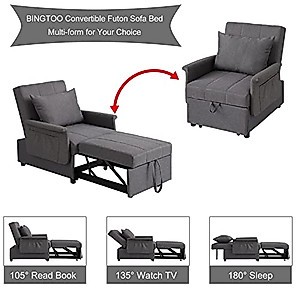 BINGTOO Sleeper Sofa Chair Bed 3 in 1 Convertible Chair Multi-Function Folding Ottoman Sleeper, Pull Out Sleeper Chair Bed- Modern Convertible Chair Bed Pull Out Sleeper Couch Bed for Living Room