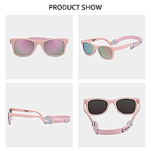 COCOSAND Baby Sunglasses with Strap UV400 Flexible Retro Square for Toddler Kids Boys Girls Age 0-24 Months