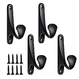 Exxacttorch 4 Pack Single Prong Wall Mounted Hat Towel Bag Hanger, Decorative Art Coat Hooks with Deep Curve, Solid Zinc Alloy Wall Hooks Holder for Keys, Umbrella, Matte Black