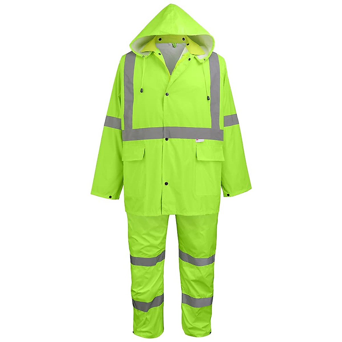 Global Glove FrogWear GLO-8000 Unisex High-Visibility Rain Suit, Lightweight Three-Piece Rain Gear with Waterproof Jacket, Bibs, and Detachable Hood – Neon Yellow, X-Large