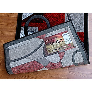 Masada Rugs, Sophia Collection Hand Carved Area Rug Modern Contemporary Red Grey White Black (2 Feet X 7 Feet 3 Inch) Runner