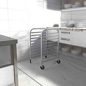 HALLY SINKS & TABLES H Bun Pan Rack 10 Tier with Wheels, Commercial Bakery Racking of Aluminum for Full & Half Sheet - Kitchen, Restaurant, Cafeteria, Pizzeria, Hotel and Home, 26" L x 20" W x 38" H