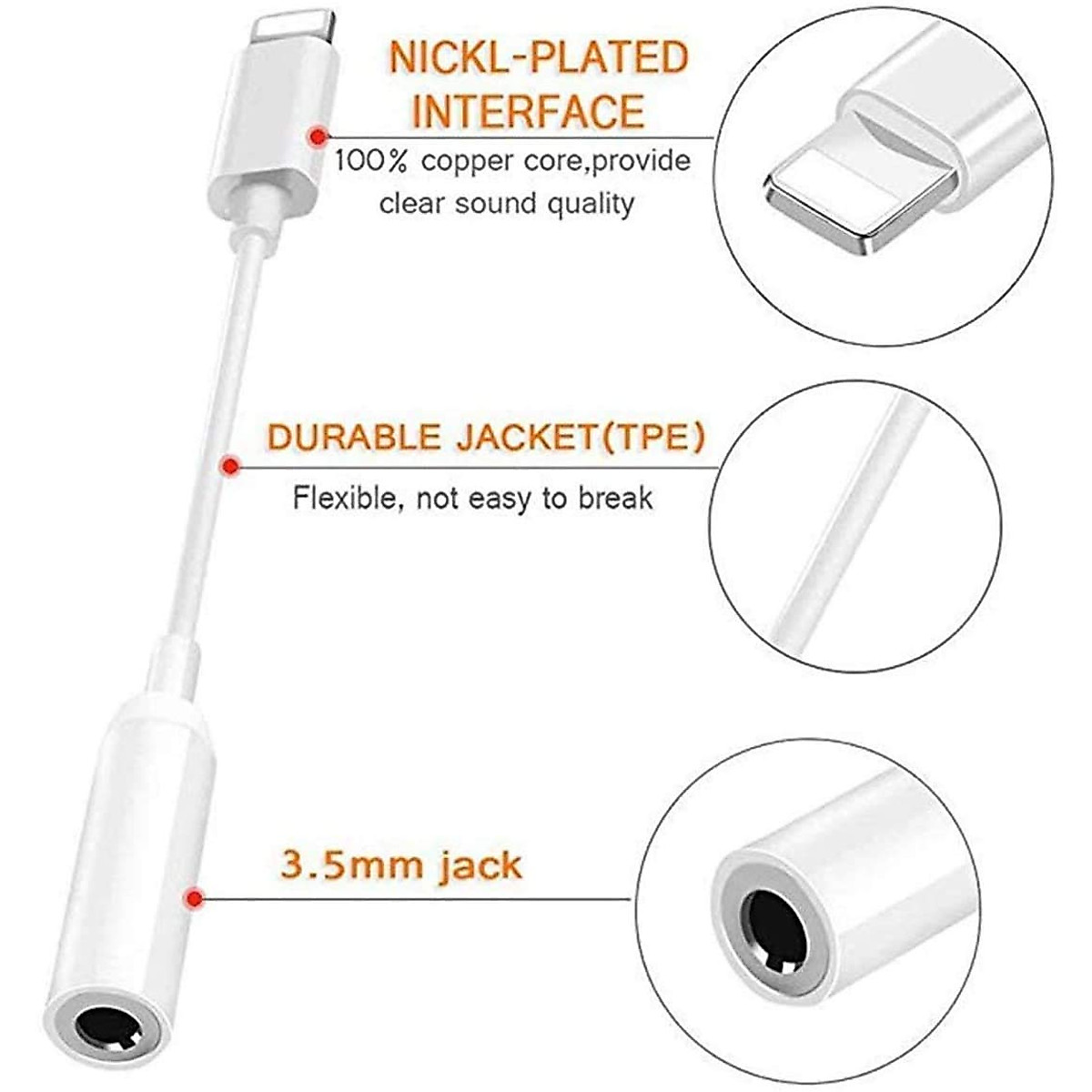 Belcompany 3 Pack Lighting to 3.5 mm Headphone Jack Adapter