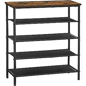 TUTOTAK Shoe Rack 5 Tier, Narrow Shoe Organizer for Closet Entryway, with 4 Fabric Shelves and Top for Bags, Shoe Shelf, Steel Frame, Industrial, Rustic Brown and Black SR01BB022