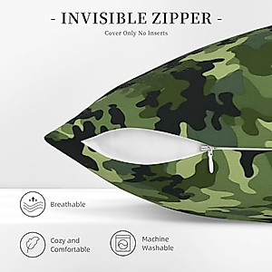 AdaNti Camo Green Print Corduroy Throw Pillow Covers Soft Square Throw Pillow Case Home Decorations for Bed Sofa Living Room 16"x16"