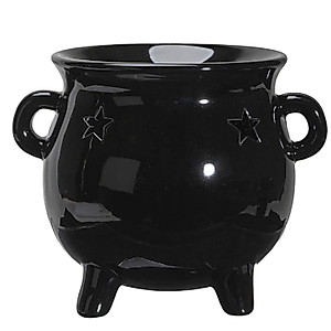 SUMMIT COLLECTION Ceramic Black Witch's Cauldron Tealight Candle Holder Oil Burner 4.75 Inches Tall Essential Oil Incense Aroma Diffuser Home Decor