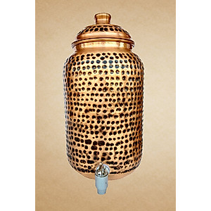 Rastogi Handicrafts pure copper Hammered water storage Tank Brown pot 4 liter capacity with Tumble and Copper Bottle