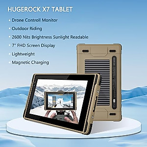 Hugerock X7 Rugged Tablet 7 inch, 2600nit Sunlight Readable, 8+128GB Android 13 Waterproof Tablets for Outdoor Moto Drone Camera Monitor