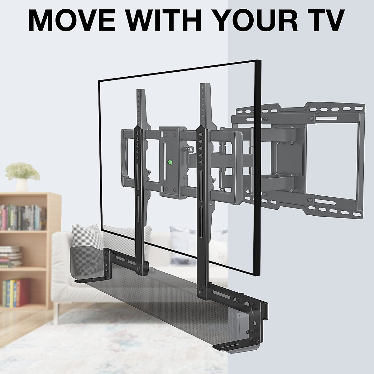 USX MOUNT Soundbar Mount Sound Bar TV Mount for Mounting Above or Under TV, Sound Bar Mount Up to 13.2 lbs, Two Removable and Lockable Hooks for Back or Bottom Holes