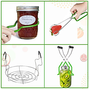 Canning Supplies Starter Kit Stainless Steel Canner Tools Set with Canning Rack, Jar Lifter Tongs, Funnel, Labels, Jar Wrench for Canning Pot Accessories (Light Green with Rack)