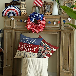 GEEORY 4th of July Decorations Pillow Covers 18 x 18 Set of 4 Star and Stripe Freedom Boot Floral Flag Throw Pillow Covers Patriotic Pillows Independence Memorial Day Decor Cushion Case G325-18