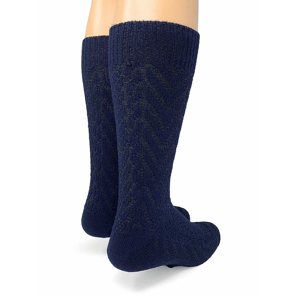 WARRIOR ALPACA SOCKS - Two-Tone Texture Socks Alpaca Wool Socks (Large, Navy/Olive)