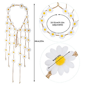 Sucrain 1pcs Flower Hippie Headband Floral Crown Summer Sunflower Hair Accessories for 70 s Bohemian Costumes Style (White)