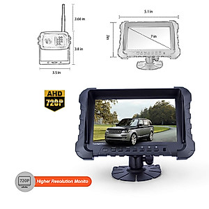 Digital Wireless Backup Camera System, Dual HD 720P Camera with Infrared Night Vision and Wide Viewing Angles, 7inch Wireless Monitor Split Screen for Trailer, RVs, Camper, 5th Wheel, etc