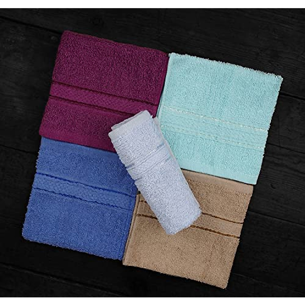 TOALLA 100% Cotton Washcloths 24 Pack|Soft Washcloth for Face|Washcloth Bulk Pack|Washcloth for Body and Face|Highly Absorbent|Fingertip Towel|Washcloth for Bath Room|12 x 12 in|Assorted