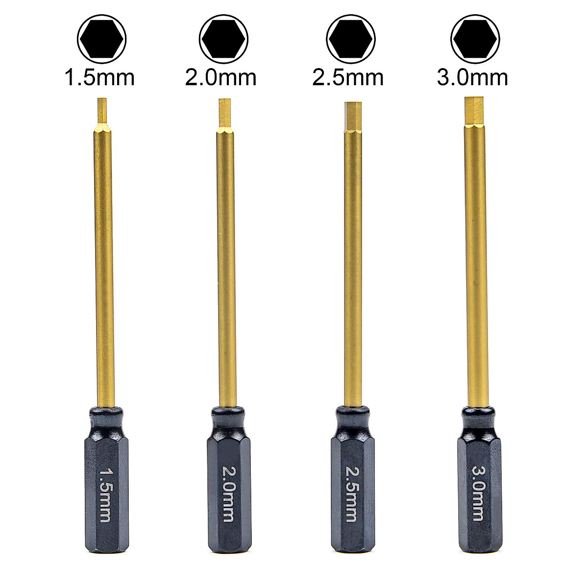 RC Hex Drill Bit 1.5mm 2.0mm 2.5mm 3.0mm Hex Screwdriver Tip RC Hobby Tools Kit for RC Helicopter Model(4PCS)