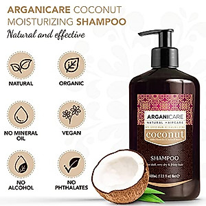 Arganicare Hydrating Coconut Oil Shampoo for Dry Hair Repair & Frizz Control - Hair Growth Shampoo for Men & Women Enriched with Organic Argan Oil, Witch Hazel, and Chamomile | 13.5 fl Oz