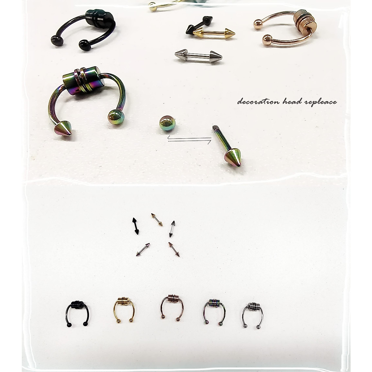 Fake Piercing Nose Ring Fake Septum Fake Nose Ring Pretend Piercings for Women, 30 PCS Fake Nose Ring Non-Piercing, Stainless Steel Reusable Fake Piercings Hoops Jewelry for Women Men Gift Kit (5PCS)