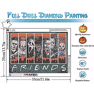 Mrnsiet 5D Diamond Painting Kits for Adults - Horror Friends Halloween Diamond Art Picture, Beginners DIY Full Drill Gem Art Crafts 14x22 Inch