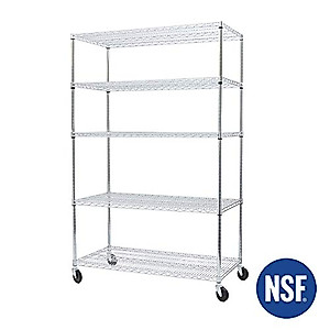 Seville Classics Ultradurable Commercial Grade Nsf Certified Steel Wire Wheels Organizer for Garage, Warehouse, Office, Restaurant, Classroom, Kitchen, 5-Tier Shelving, 48" W x 24" D