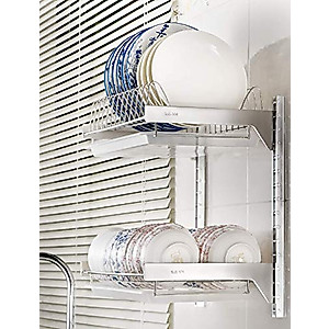 PLABCATNB Dish Rack,Kitchen Racks Drain Dish Rack Wall Mount Perforated Installation - 2 Layers / 3 Layers/3 Layers (2 Layers)