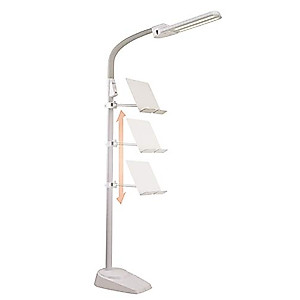 OttLite Dual Shade LED Standing Floor Lamp with Adjustable Stand - Wide Range of Illumination with Built-in 2.1A USB Charging Port and Flexible Neck - 4 Brightness Settings for Reading & Studying