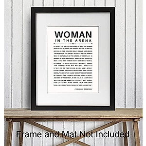 Daring Greatly Man/Woman In the Arena Quote Poster - 8x10 Famous Teddy Roosevelt Speech - 8x10 Motivational Inspirational Wall Art Decor - Uplifting Gifts for Women, Feminist, Entrepreneur