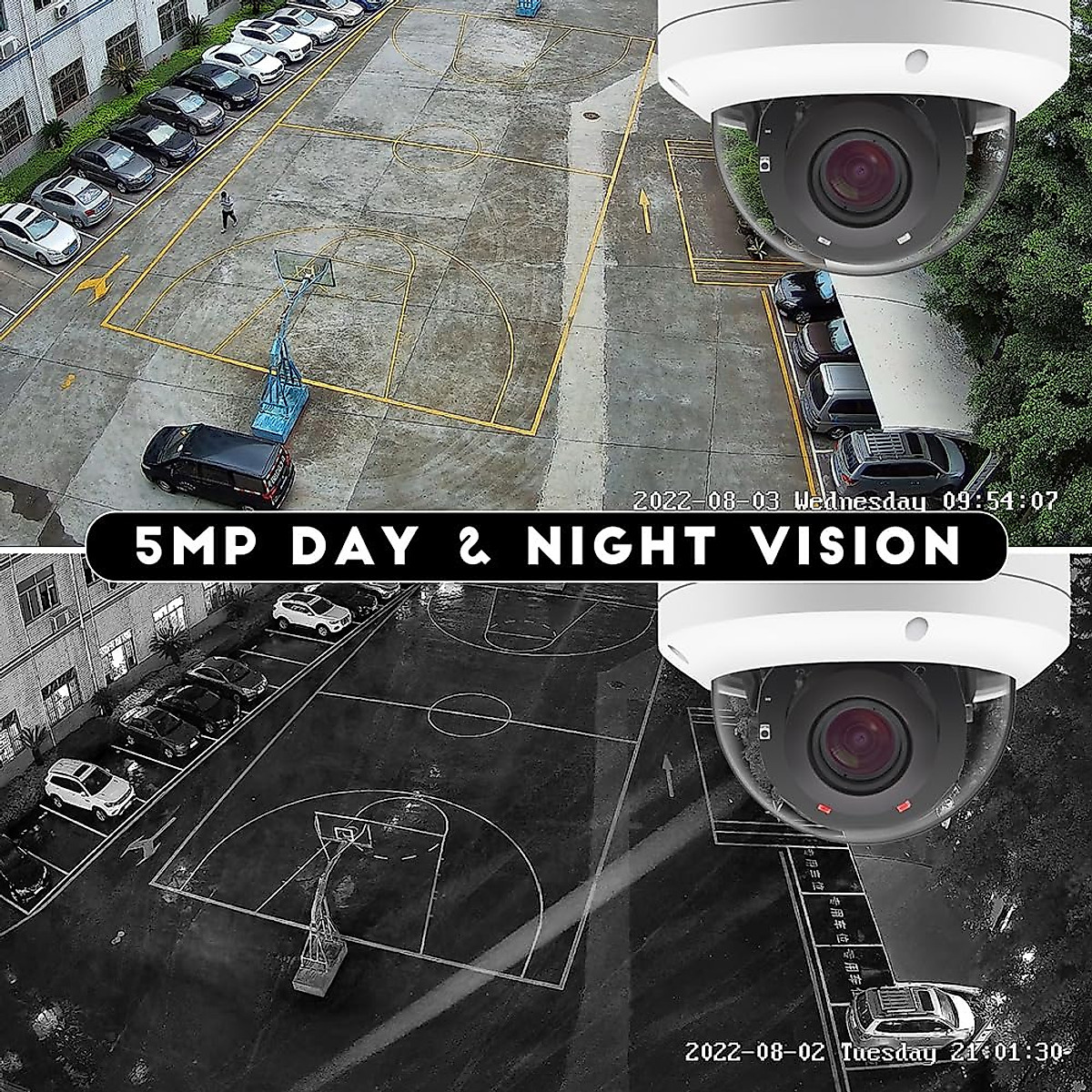 Inwerang Security 5.0MP H.265 POE IP PTZ Camera, 5X 2.7-13.5mm AF Lens, IP66 Waterproof Outdoor/Indoor Vandalproof Network Dome Camera, Audio in, 98ft Night Vision