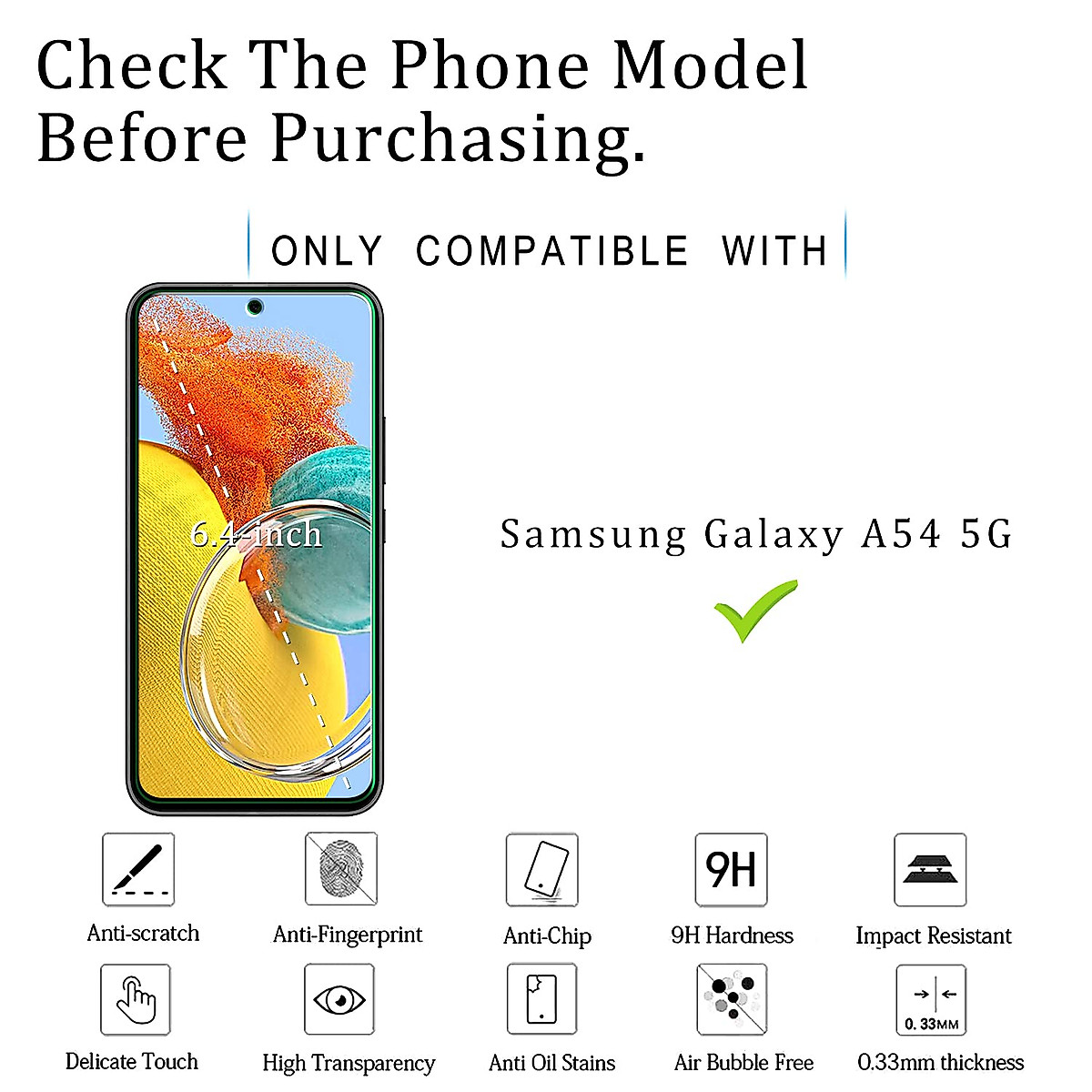 KATIN [2-Pack] Screen Protector Designed for Samsung Galaxy A54 5G Tempered Glass, Anti Scratch, Bubble Free, HD Clear, Case Friendly