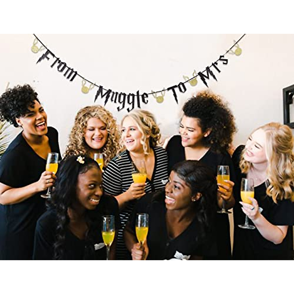 From Muggle To Mrs banner-Harry Potter Theme Bachelor Party Supplies,Bridal Shower Bachelor Decorations, Black Glitter Wizard Garland, Bachelor Girl Photo Props