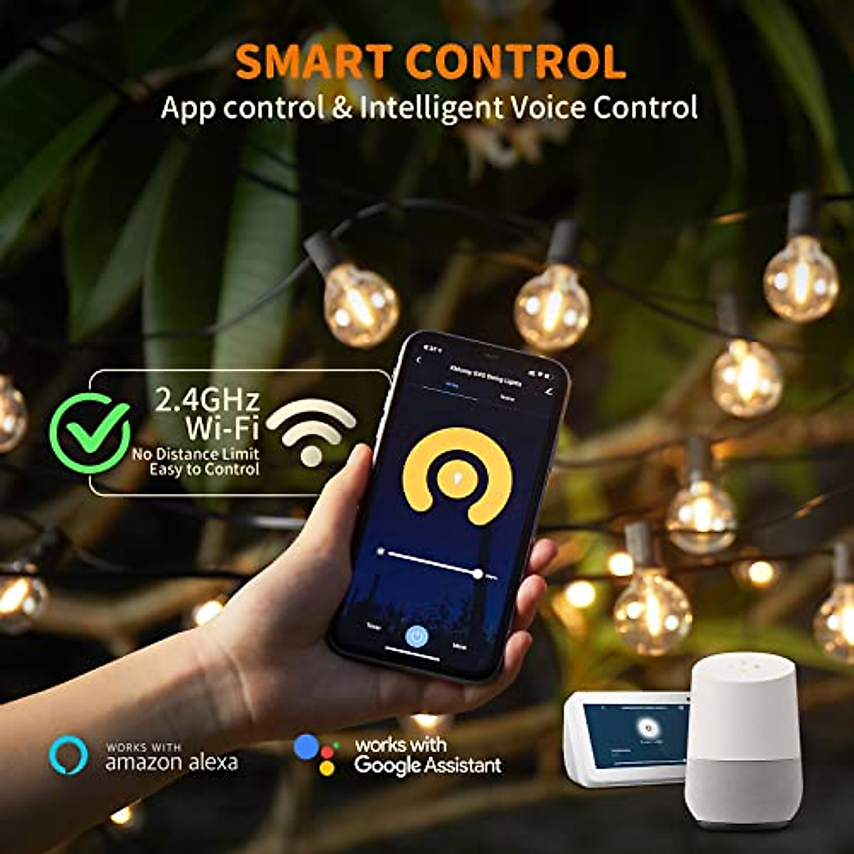 XMCOSY+ Smart Outdoor String Lights, 150Ft G40 Globe Patio Lights with 75 LED Bulbs, WiFi & APP Control, Work with Alexa, Extendable Waterproof Dimmable LED String Lights for Outside, Porch, Cafe