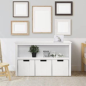 MUPATER Kids Toy Box Organizer Storage Cabinet, Toy Chest with Movable Drawers and Open Storage Cube Shelf, Toy Bins with Wheels for Playroom, Nursery, Reading Nook and Bedroom, White