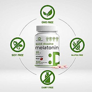 Melatonin 20mg Tablets, 360 Pill - Strawberry Flavored - Easy Consumption & Absorption | Keto, Vegan Friendly, Bulk Supply (360 Servings)