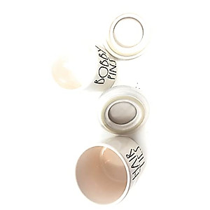 Rae Dunn by Magenta LL HAIR TIES and BOBBY PINS Jar Set with Rainbow Handles, 4" tall x 2.75" wide each, Ceramic Jars, Bathroom, Bedroom, Make Up, Holder, Storage, Canister, Organizer