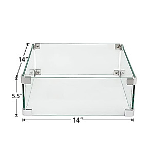 COSIEST Glass Wind Guard, Square, Tempered Glass for Outdoor Fire Pit , 14x14x5.5 inches