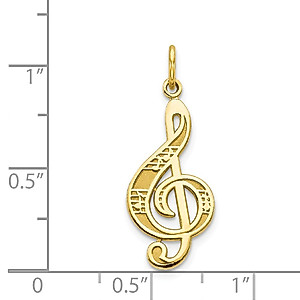 Solid 10k Yellow Gold Treble Clef Charm Pendant - 30mm x 11mm