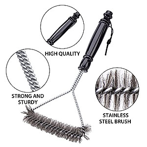 12 inch 3-Sided Grill Brushes, BBQ Brush Cleaner with Hanging Loop, Stainless Steel Woven Grill Accessories