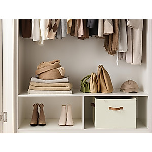 StorageWorks Storage Box for Shoes, Shoe Storage Bin with Handles and Fixed Dividers, Space-Saving Shoe Storage Organizer, Closet Cube Shoe Storage Box, Beige, 1-Pack