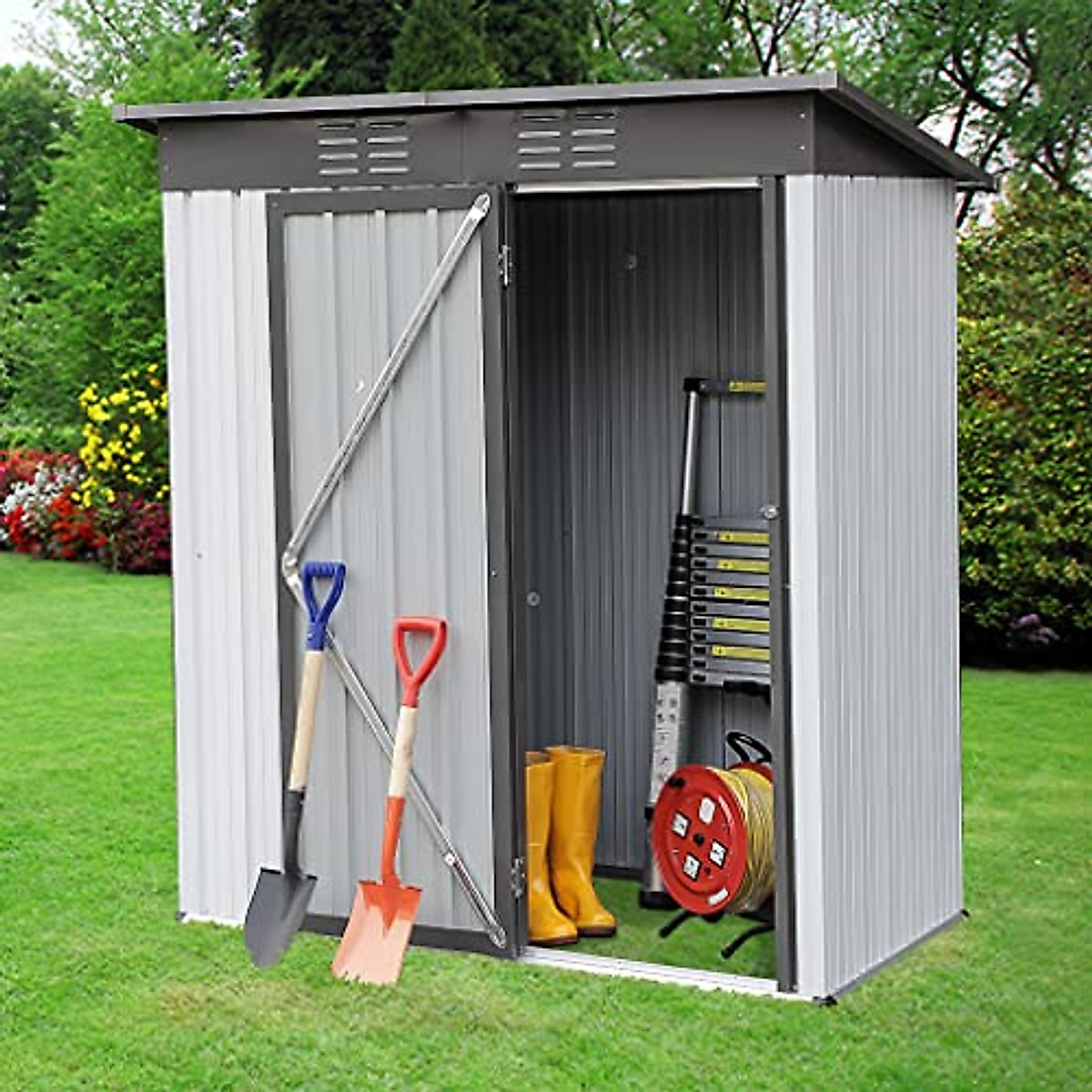 Outdoor Storage Shed,5' x 3' Metal Shed Kit Outdoor Shed with Single Lockable Door,Waterproof Garden Shed,Small Shed Outdoor Storage for Lawn Mower,Backyard,No Floor
