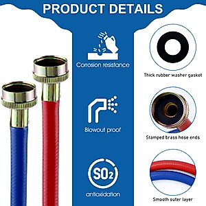 Washer Hoses 4FT,Rubber Washing Machine Hoses 3/4 Washer Machine Hoses 2 packs,Burst Proof Water Supply Lines ​for Hot and Cold Water Washer Hoses,Universal for All Standard Wash Machines-by MIFLUS