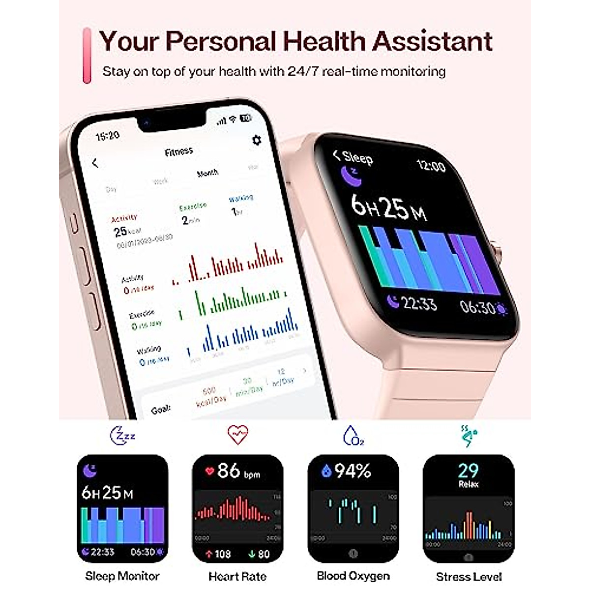 Smart Watches for Women Men(Bluetooth Answer/Make Call), Smart Watch Alexa Built-in, 1.8" Fitness Watch with Heart Rate/SpO2/Sleep Monitor/100 Sports/IP68 Waterproof, Activity Trackers for iOS Android