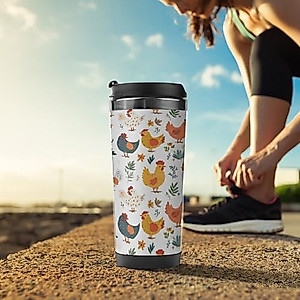 Colorful Chickens Travel Coffee Mug Reusable Insulated Drinking Cup with Lid for Home Outdoor Works 13 Oz
