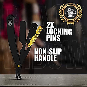 Barber Straight Razor, Professional Barber Straight Edge Razor - Barber Razor Compatible with Straight Razor Edge for Barber by Black Widow (1.5mm) (Gold)