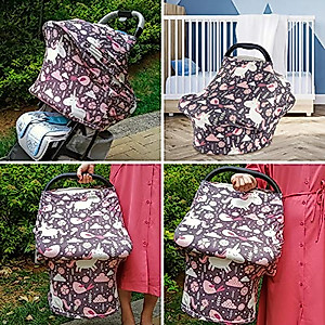 FOZZA Car Seat Canopy for Babies, High Stretchy & Ultra Soft Car Seat Cover, Multi- use Breastfeeding Covers, Shower Gifts for Boys and Girls(Unicorn Print)