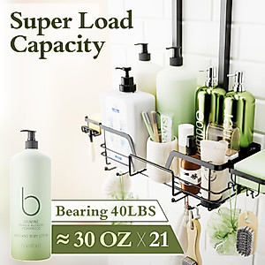 Skyapex Hanging Shower Caddy Over Showerhead, Extended Long Adjustable Bathroom Shower Organizer Hanging with 2 Soap Holders and 12 Hooks, Rustproof Large Capacity Shower Rack, Stainless Steel, Black