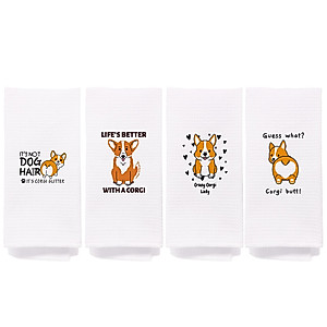 NEGIGA Corgi Gifts for Corgi Lovers,Corgi Gifts,Corgi Mom Gifts,Corgi Decor,Corgi Bathroom Kitchen Decor,Corgi Stuff,Corgi Kitchen Towels,Corgi Hand Towels for,16x24 Inch,Set of 4