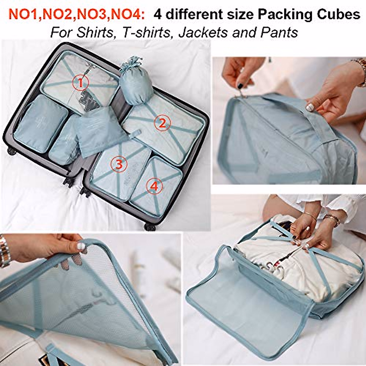 Travel Packing Cubes 8 Pcs Set, Luggage Packing Organizers with Shoe Bag and Toiletry Bag
