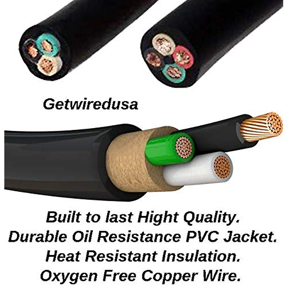 40-Foot Real Copper Wire Extension Cord, Welder 6-50P to 6-50R, Oil Resistance 10/3 10AWG Lead, Heavy Duty, NEMA 220/250V. Miller Lincoln Hobart Plasma Cutter Mig Tig 6-50-40-FT American Made